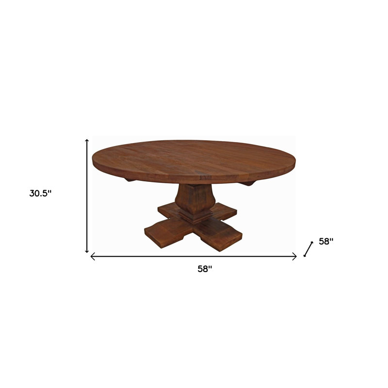Mercer41 58" Brown Solid Wood Pedestal Base Round Top Dining Table | Wayfair